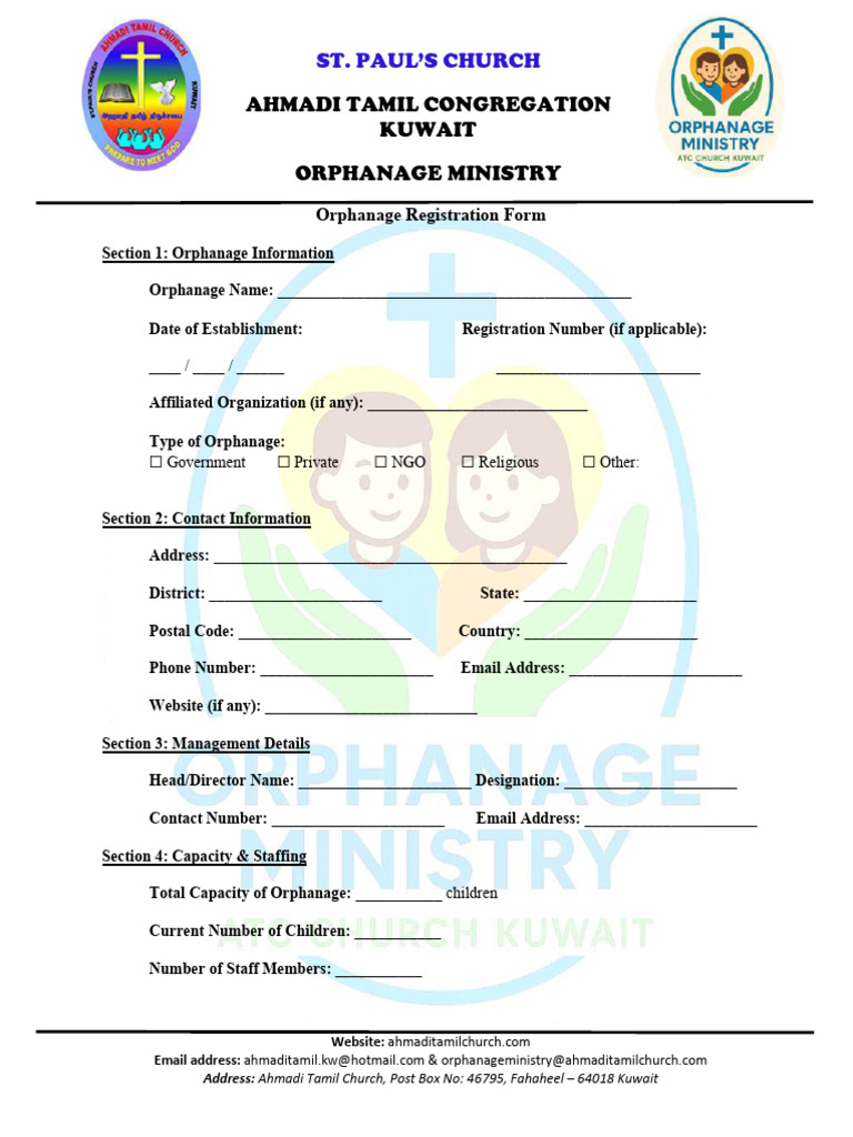 Orphanage Registration Form Template | PDF | Email Address