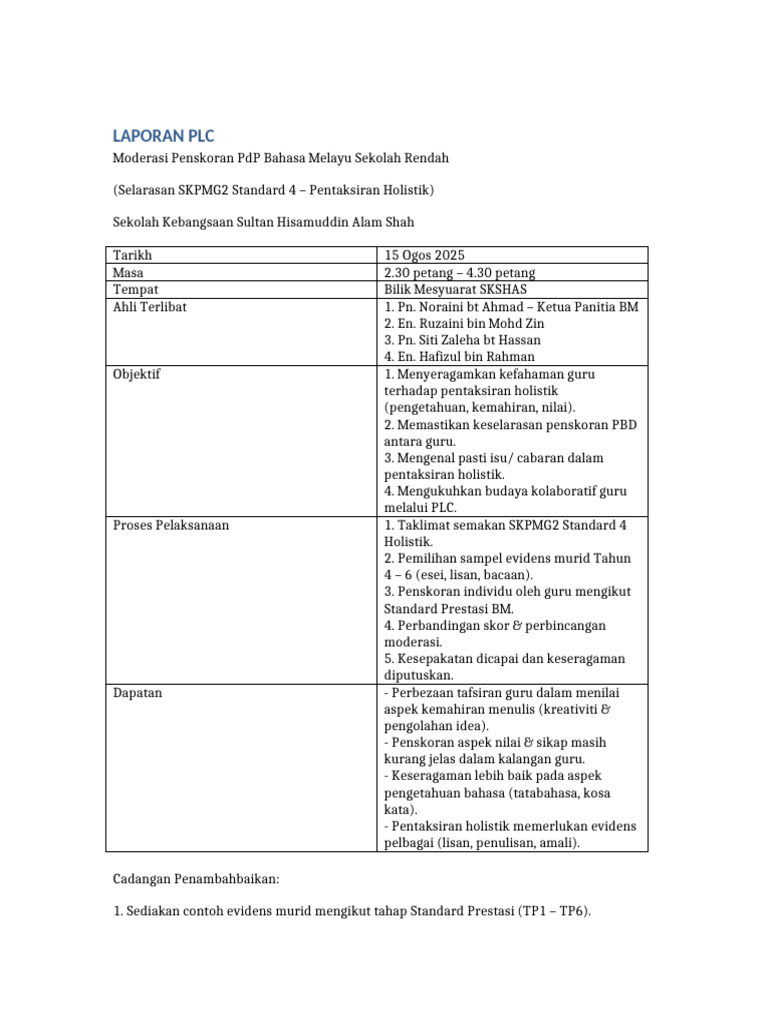 Laporan PLC SKPMG2 Standard4 BM | PDF