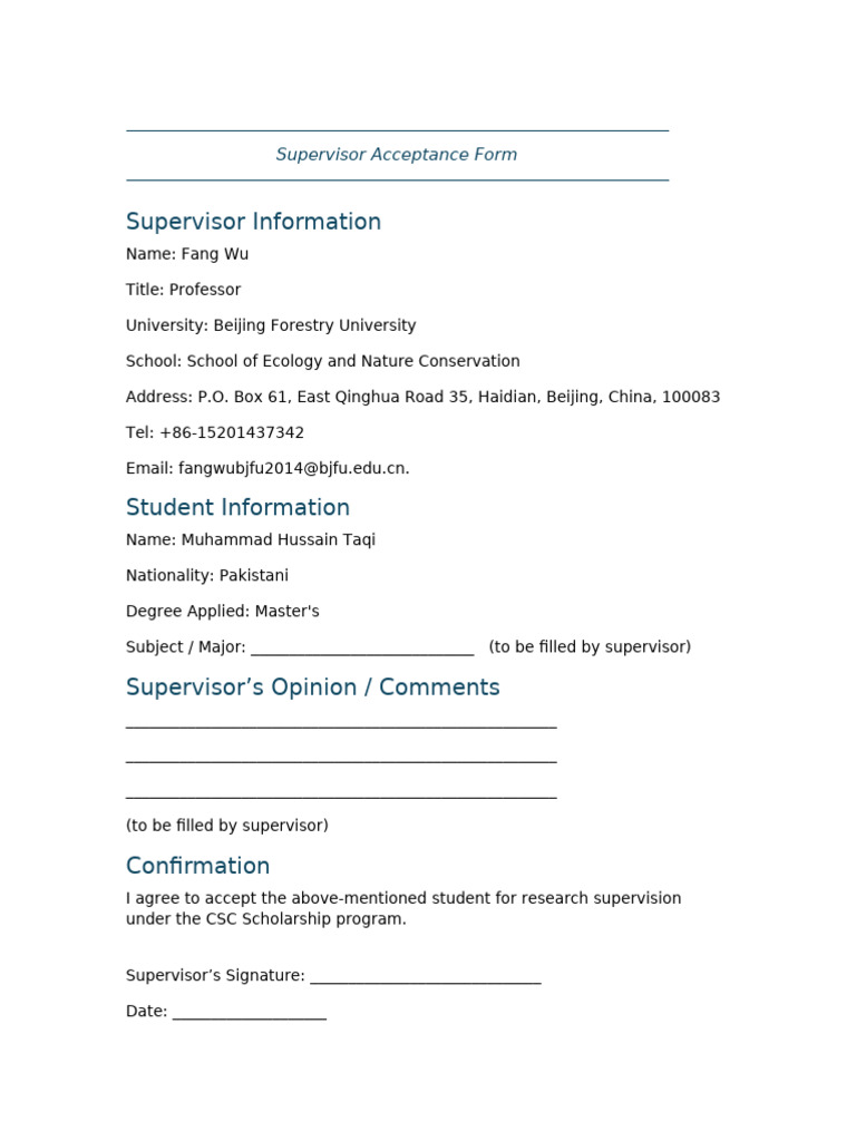 Supervisor Acceptance Form | PDF