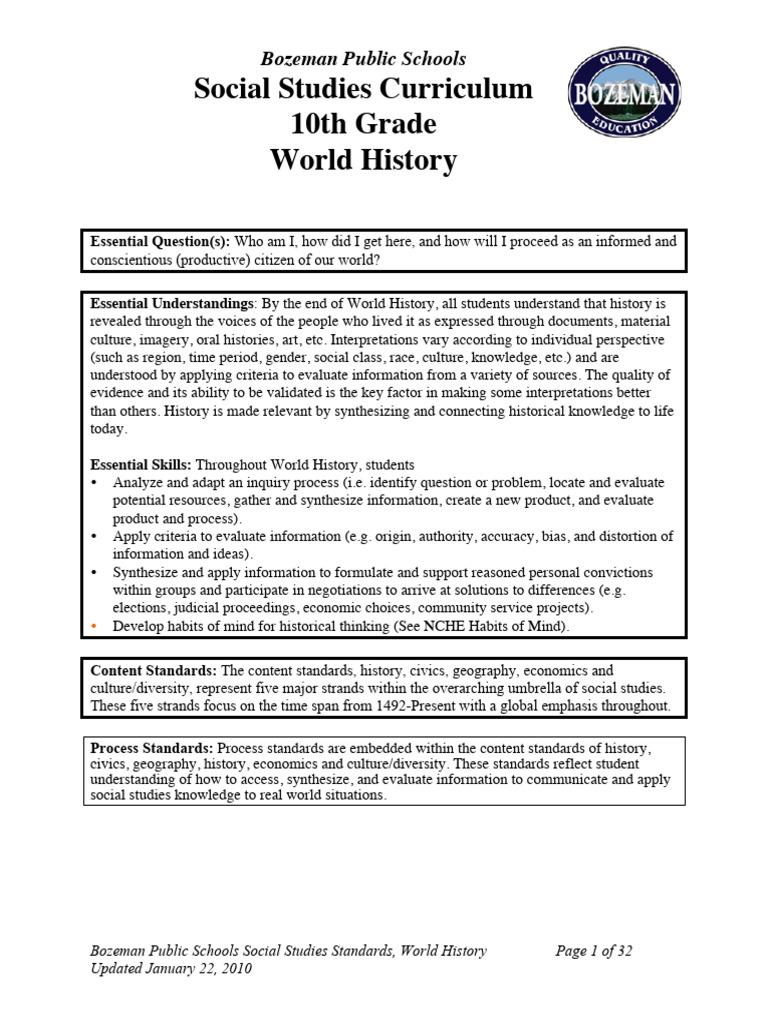 Bozeman World History Standards Guide | PDF | Russian Empire | Age Of ...