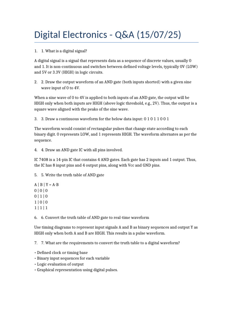 Digital Electronics QA | PDF
