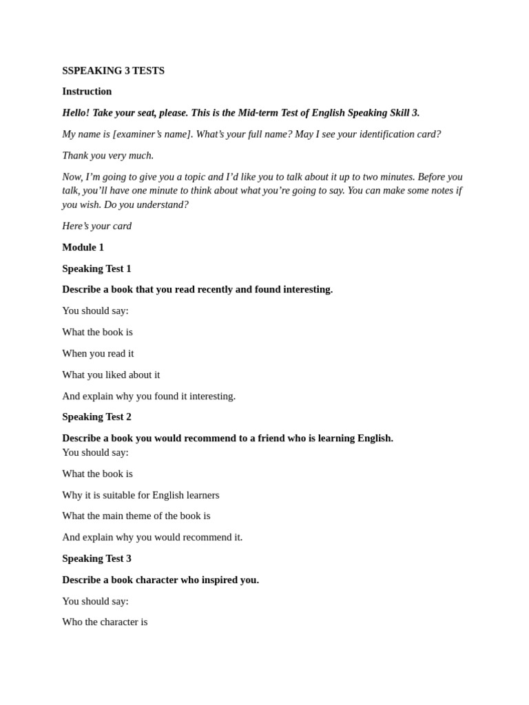 Speaking 3 - Mid Term Tests | PDF | Cognition | Behavioural Sciences