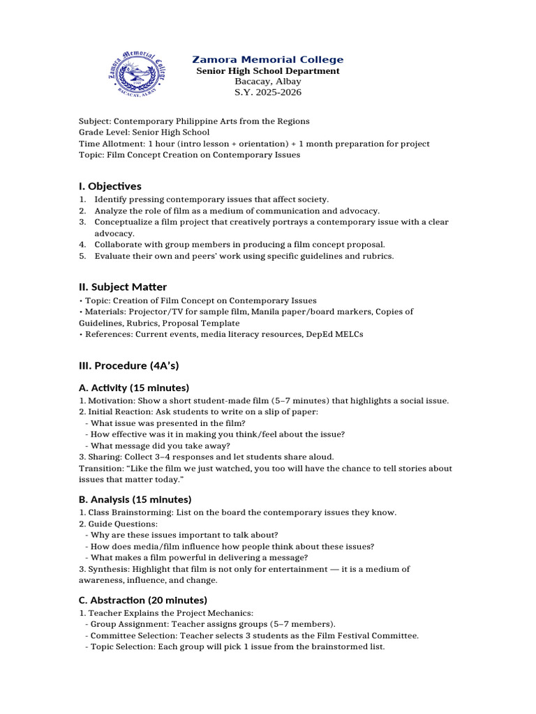 Detailed Lesson Plan Film Showing With Guidelines | PDF | Human ...
