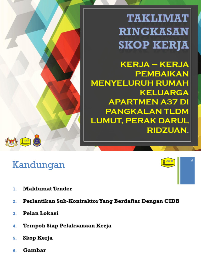 Contoh Taklimat Lawatan Tapak A37 Baiki Kuarters | PDF