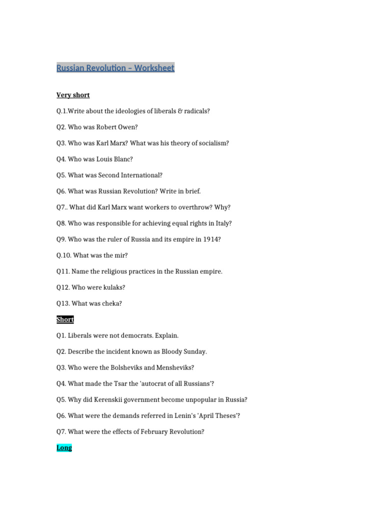 Russian Revolution Questions Updated | PDF