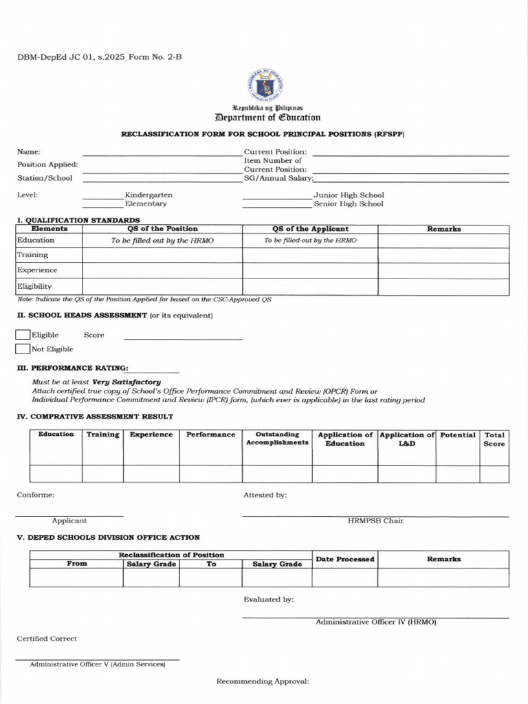 Reclassification Form for Principals | PDF