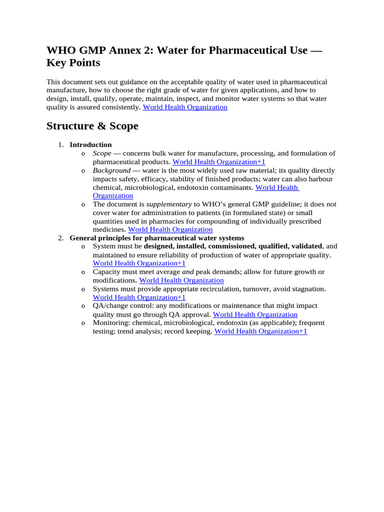 WHO TRS 970 Annex2 GMP Water Pharmaceutical Use | PDF | Total Organic ...