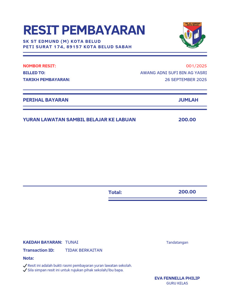 Blue and White Minimalist Payment Receipt Document | PDF