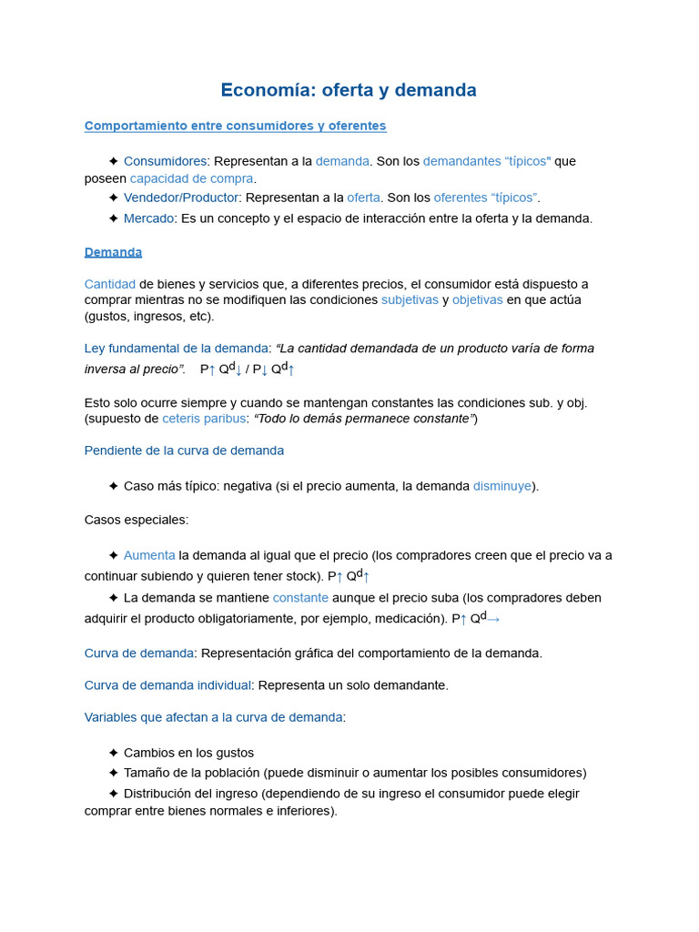 Oferta y demanda: conceptos clave en economía | PDF | Oferta (economía ...