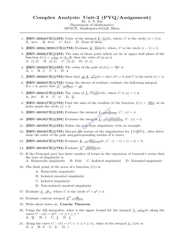 Complex Analysis Unit 2 PYQ | PDF | Complex Analysis | Mathematical Analysis