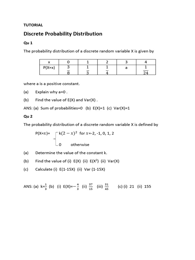 Discrete Probability Distribution Tutorial | PDF | Probability ...