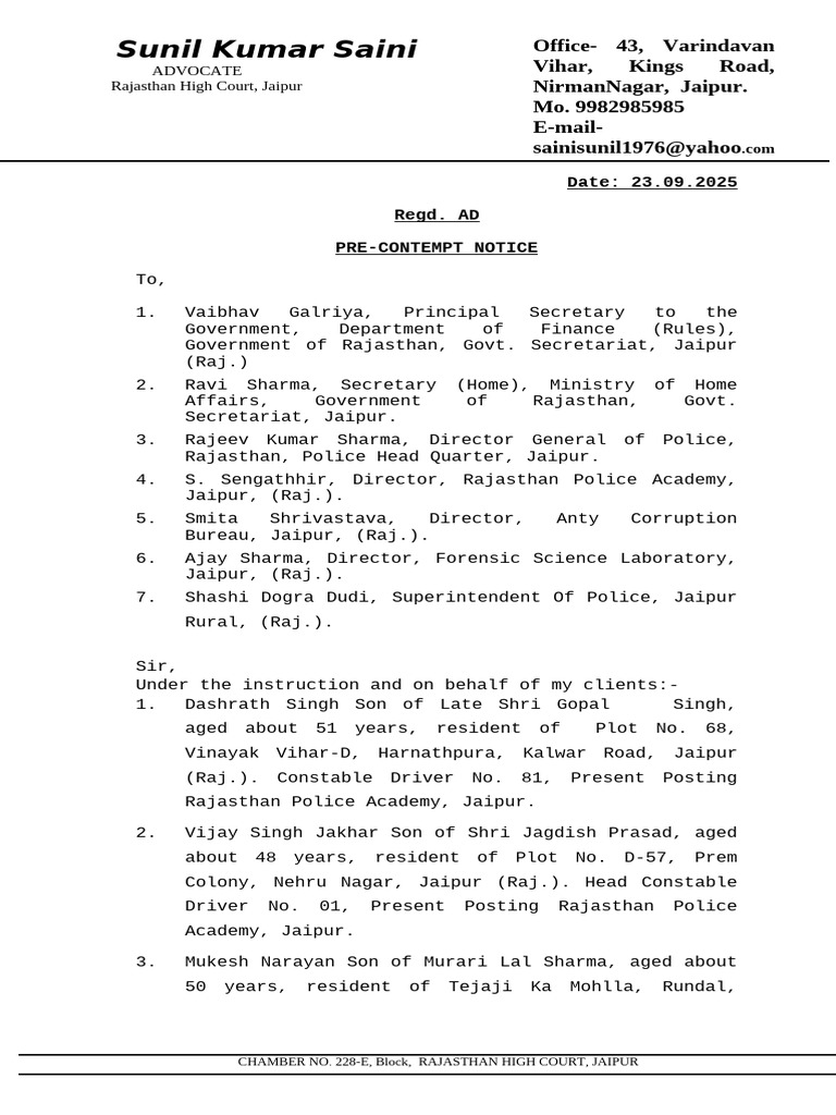 Dashrath Singh & Ors - Contempt Notice | PDF