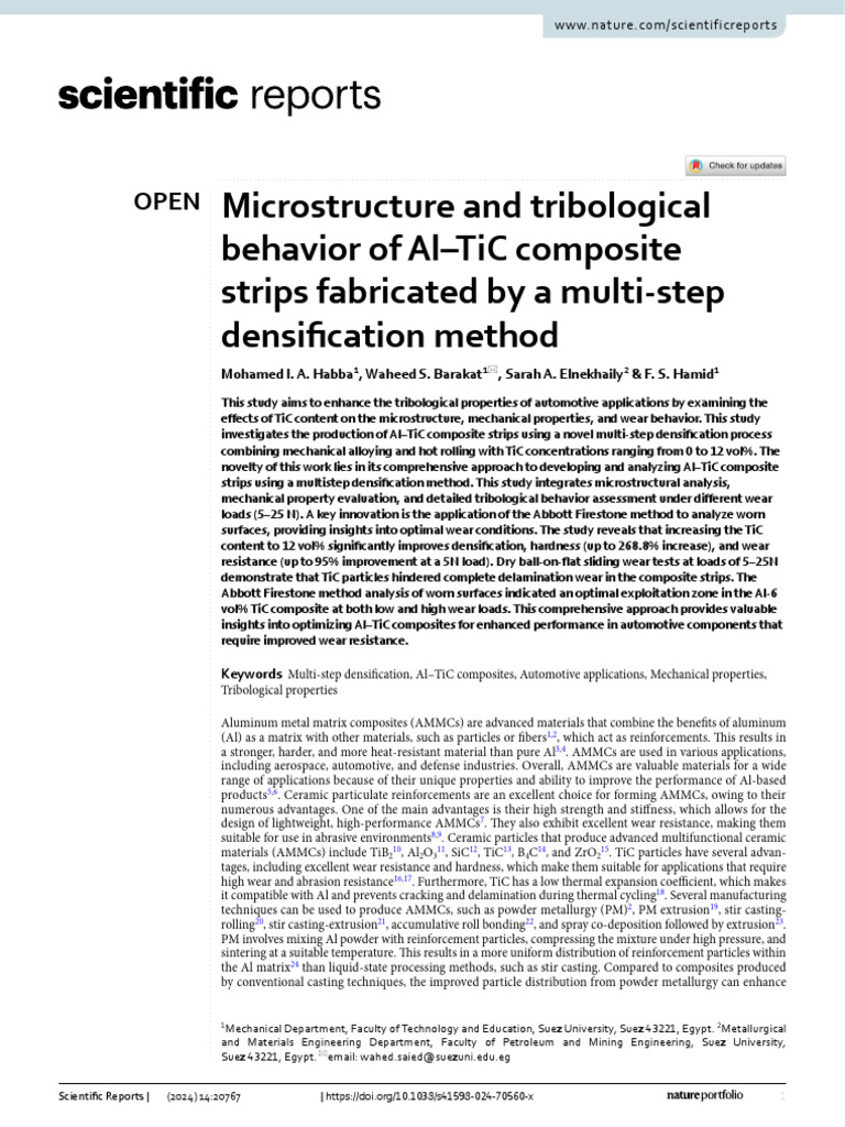 Al–TiC Composite Strips: Tribological Insights | PDF | Composite ...