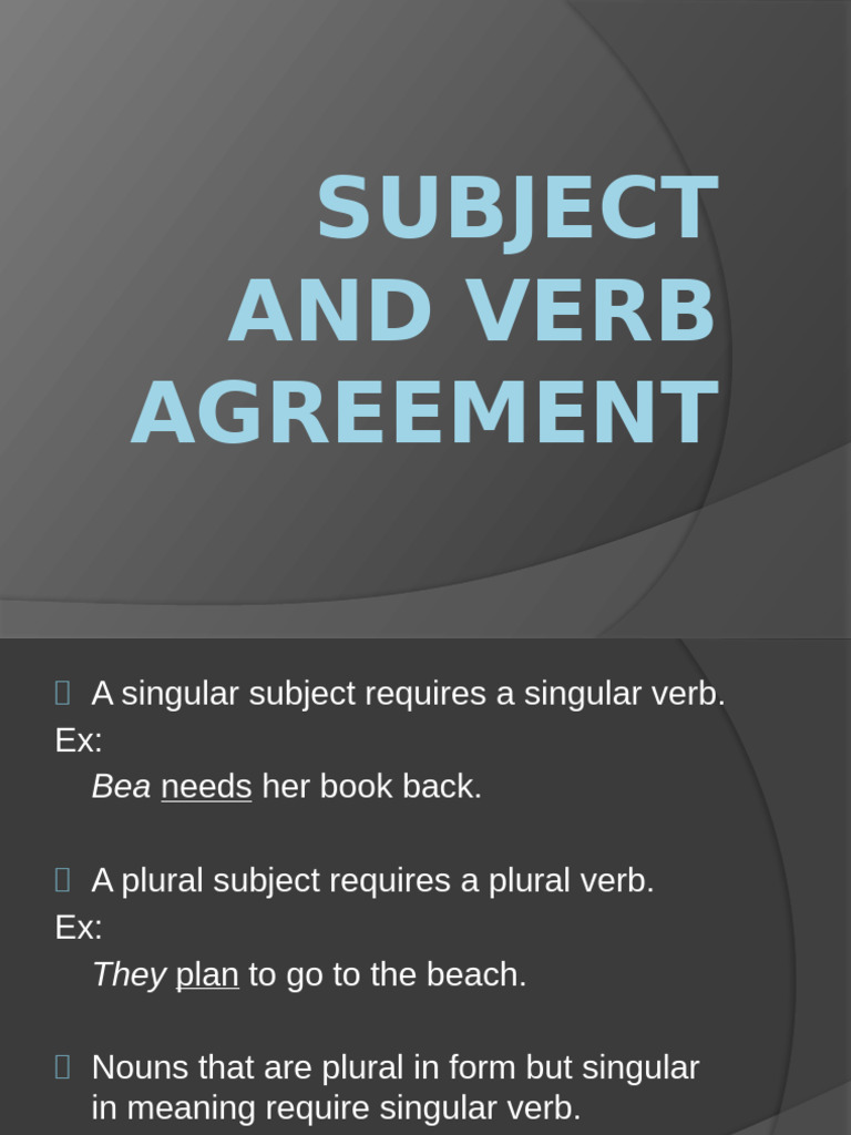 Subject and Verb Agreement | PDF | Grammatical Number | Plural