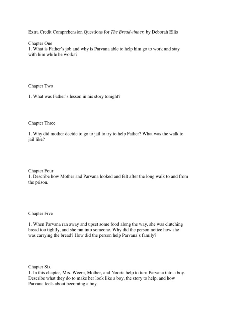 Extra Credit Comprehension Questions For The Breadwinner | PDF