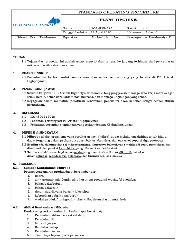 Sop-Hse-015 Plant Hygiene Rev 2 | PDF