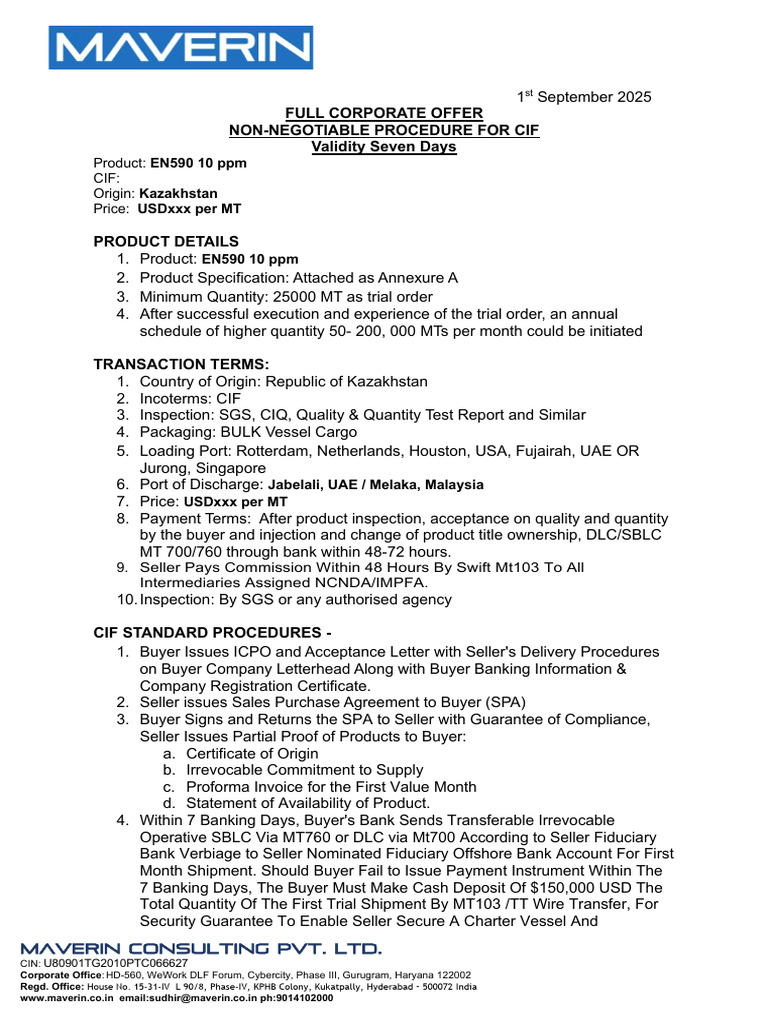EN590 CIF Procedure Overview | PDF | Letter Of Credit