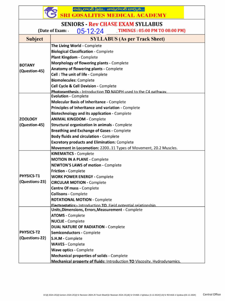 Revised Schedule For Chage Exam | PDF