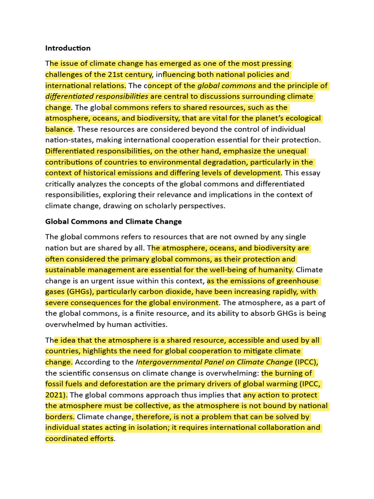 Global Commons & Differentiated Responsibilities | PDF | Greenhouse Gas ...