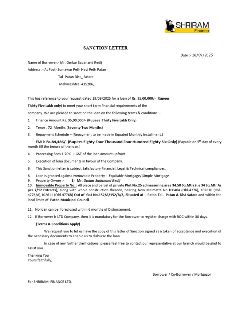 Sanction Letter | PDF