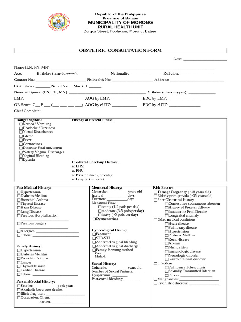 Morong Bataan Obstetric Consultation Form | PDF | Childbirth | Preterm ...