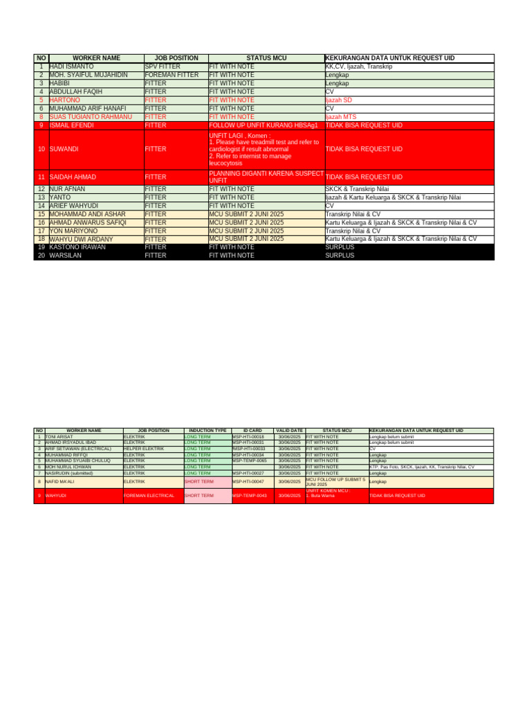 Data Manpower Freeport - 23 Juni 2025 | PDF | Nutrition | Diet & Nutrition