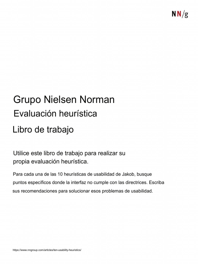 Heuristic Evaluation Workbook - Nielsen Norman Group para Hacer Evaluacion Heurista | PDF ...