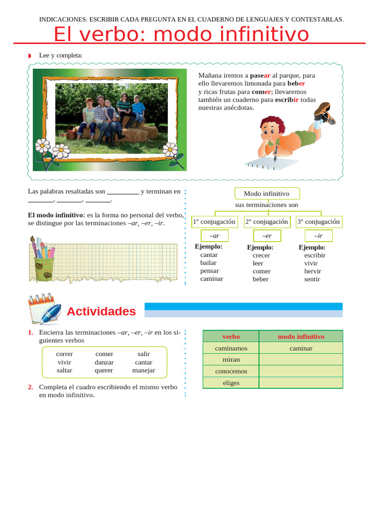 Actividad y Tarea INFINITIVO | PDF | Verbo | Conjugación gramatical