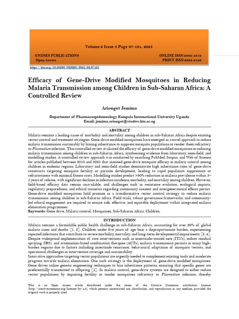 Efficacy of Gene-Drive Modified Mosquitoes in Reducing Malaria ...