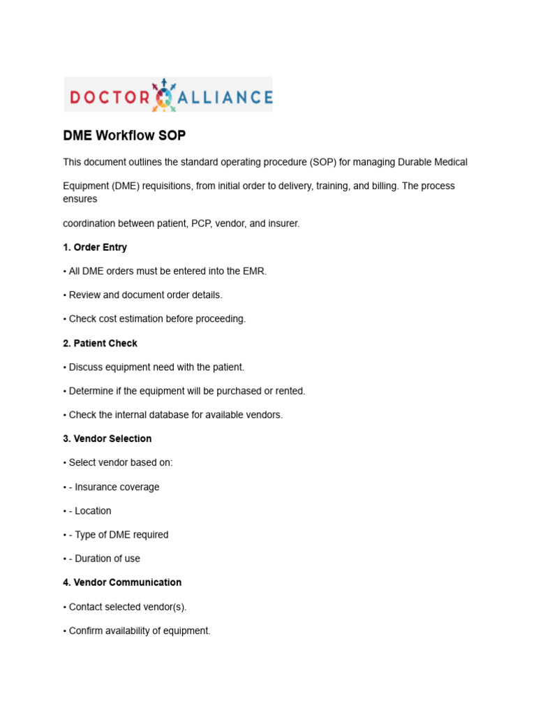 DME Requisition Workflow SOP Guide | PDF