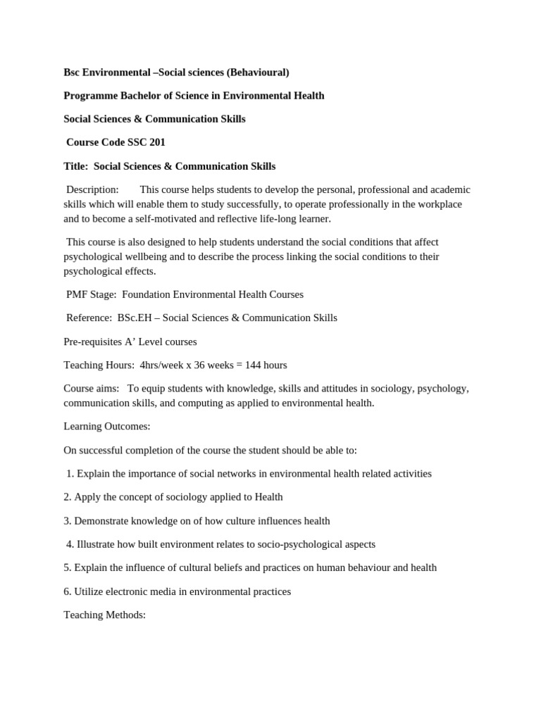 Course Outline For BSC Environmental-Social Sciences Behavioural | PDF ...