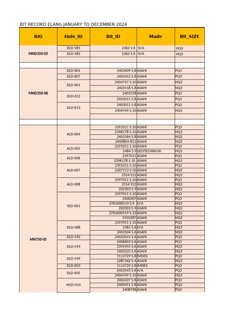 Bit - Elang Project Jan 2024 To Dec 2024 | PDF | Drilling | Drill