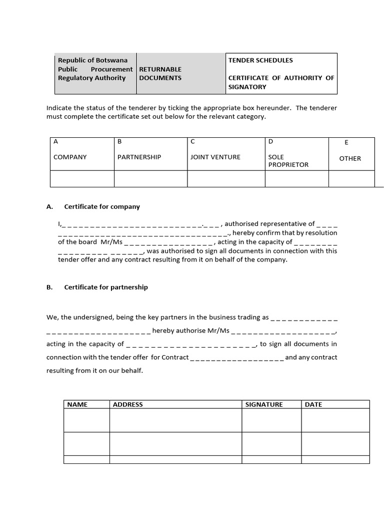 Annexure B - Certificate of Authority of Signatory | PDF | Joint ...