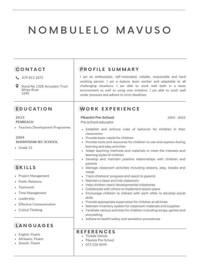 Minimalist White and Grey Professional Resume | PDF | Teachers | Learning