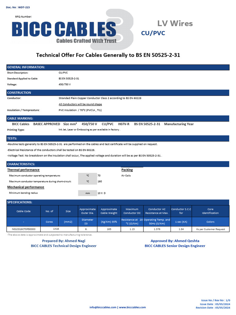 BICC Cables Technical Specifications | PDF | Electrical Conductor ...