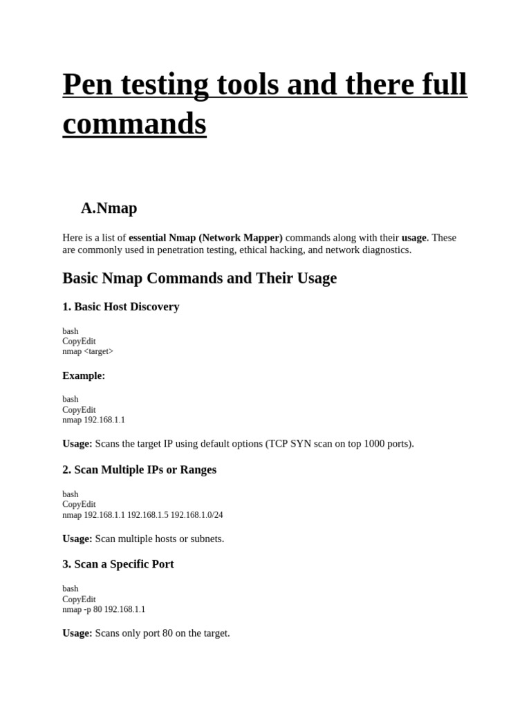Essential Pen Testing Commands Guide | PDF | Port (Computer Networking ...