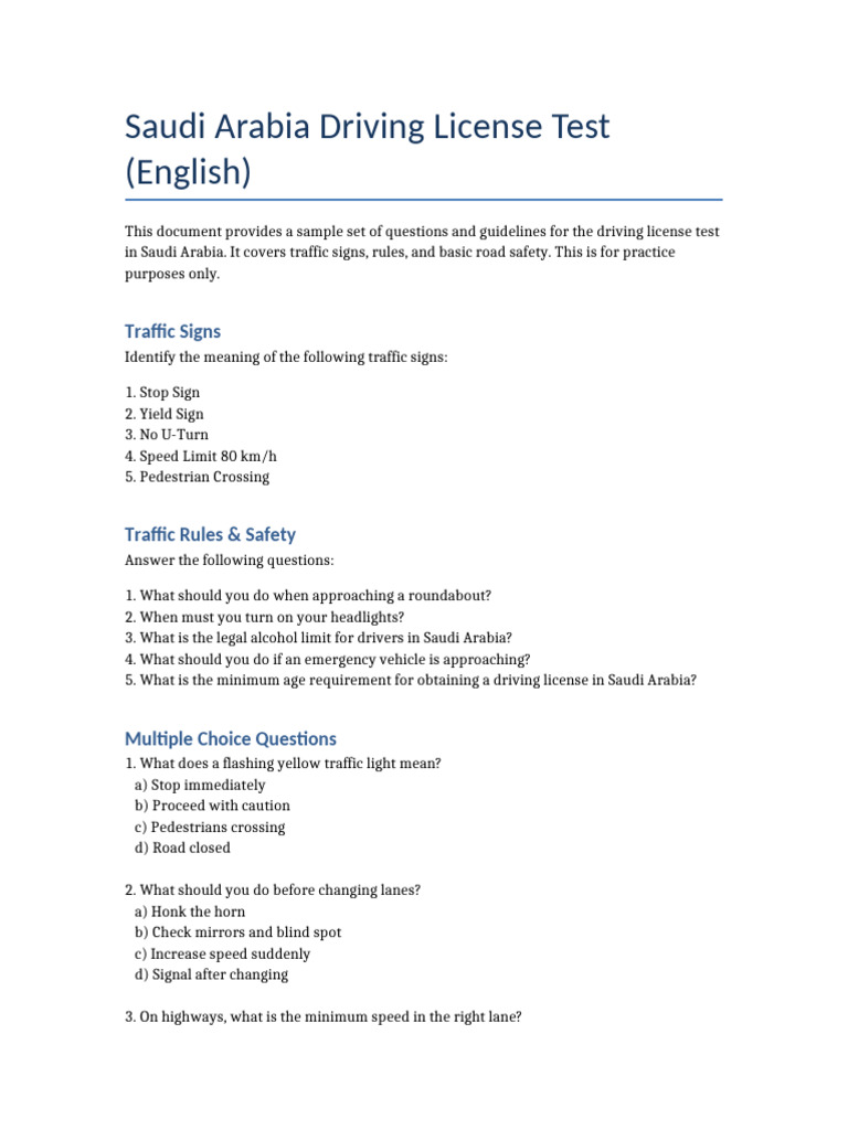 Driving Test Saudi Arabia | PDF