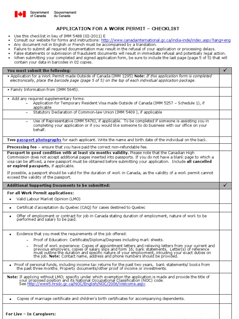 Checklist Work Permit IT Worker Live in Caregiver 161111 | PDF ...