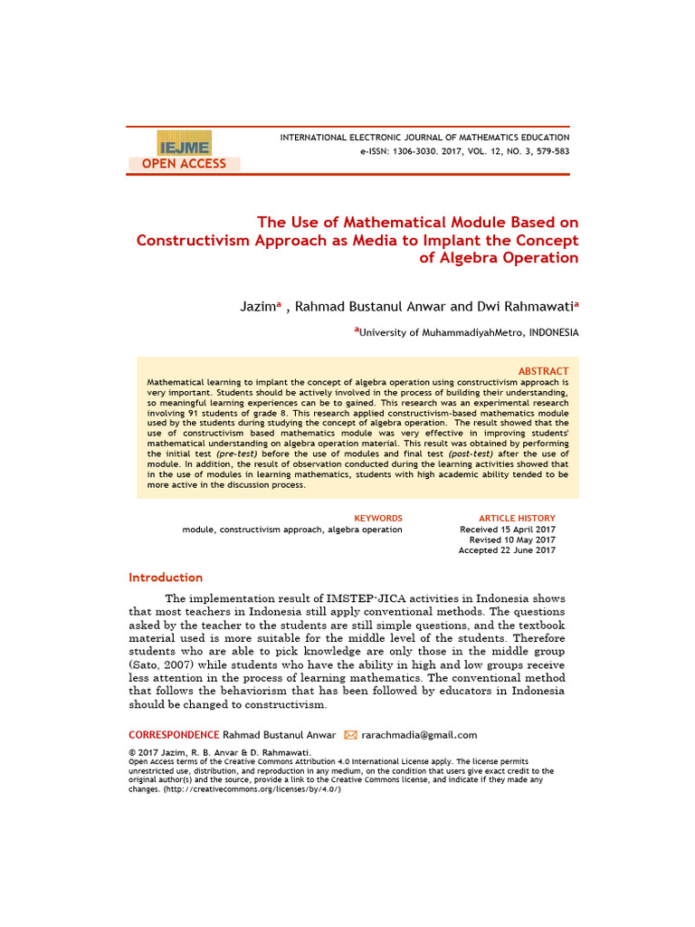 Constructivism in Algebra Learning Modules | PDF | Constructivism ...