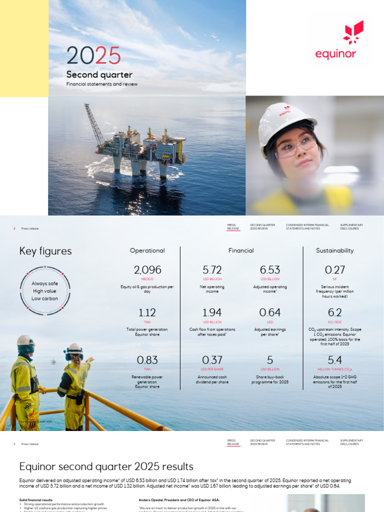 2q 2025 Financial Statements and Review Equinor | PDF | Taxes | Risk