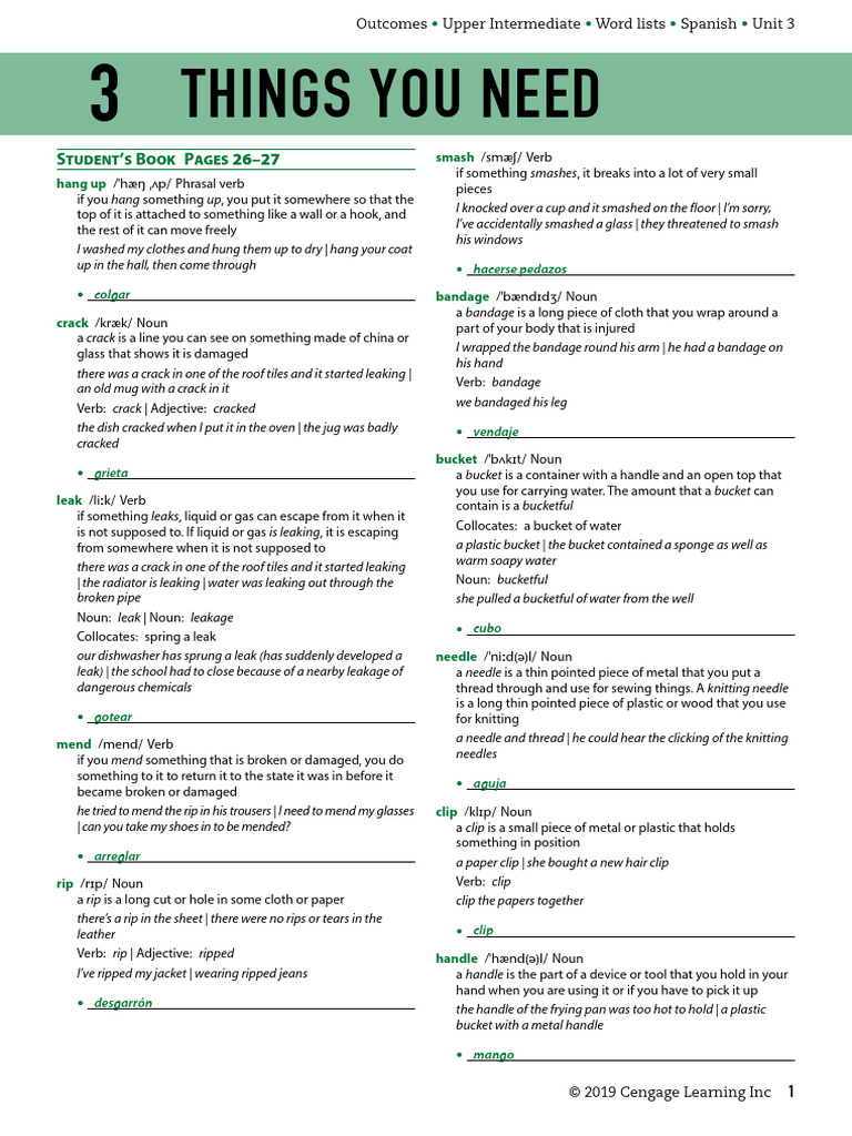 Outcomes Upper Intermediate Word Lists Spanish U3 | PDF | Adjective | Adverb