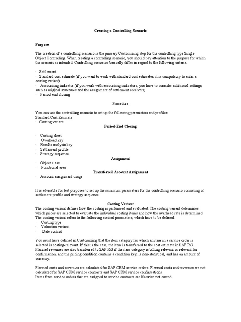 Creating a Controlling Scenario Guide | PDF | Customer Relationship ...