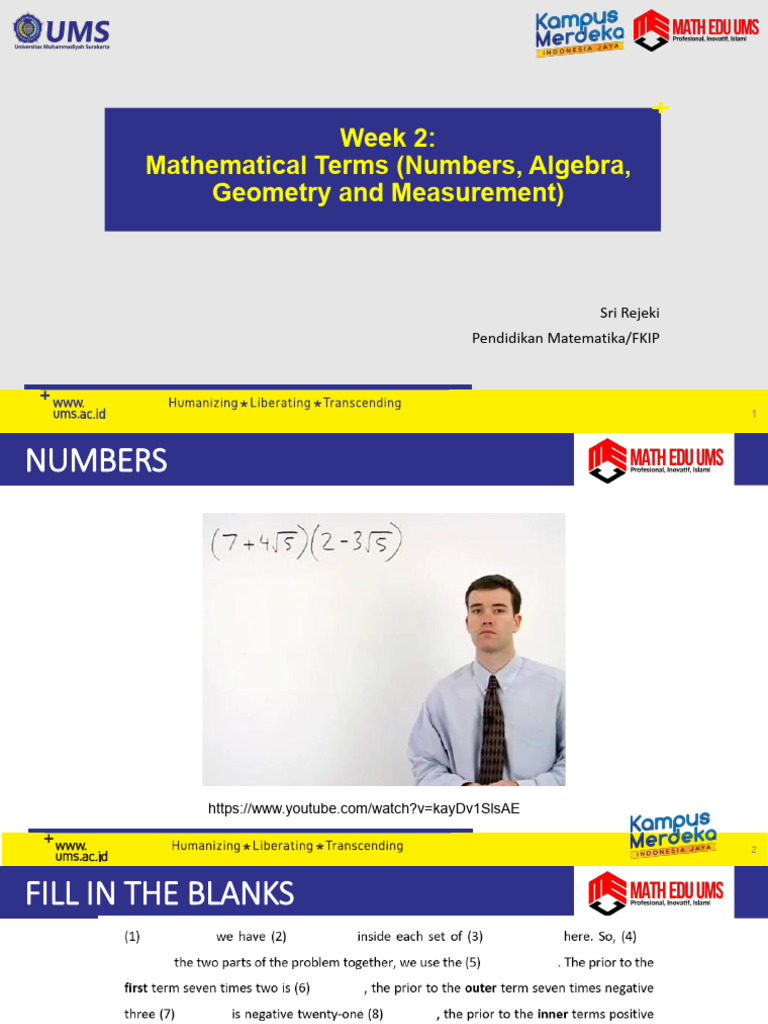 Week 2-Mathematical Terms (Numbers, Algebra, Geometry) | PDF