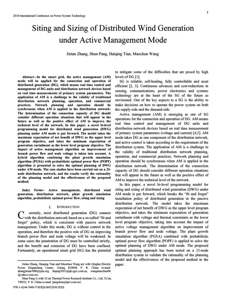 Siting and Sizing of Distributed Wind Generation Under Active ...