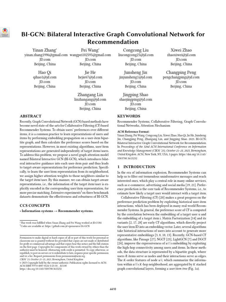 BI-GCN Bilateral Interactive Graph Convolutional Network For Recommendation | PDF