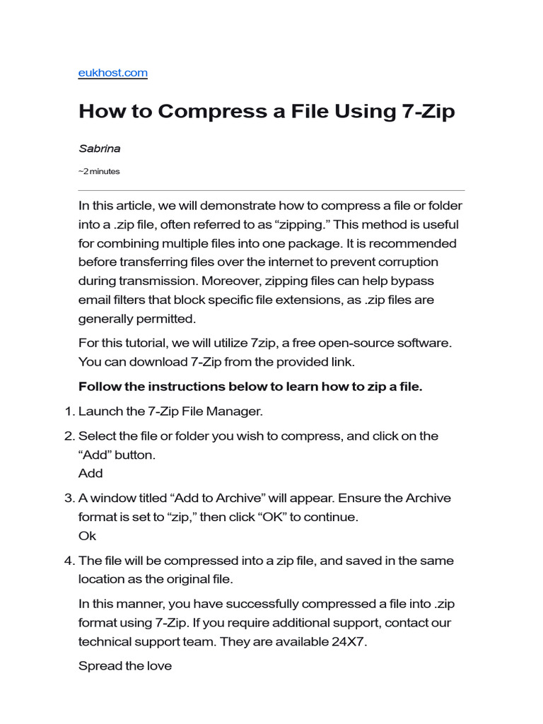 Compress Files with 7-Zip Guide | PDF