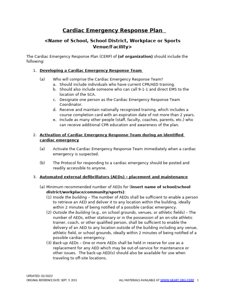 Cardiac Emergency Response Plan Guide | PDF | Cardiopulmonary ...
