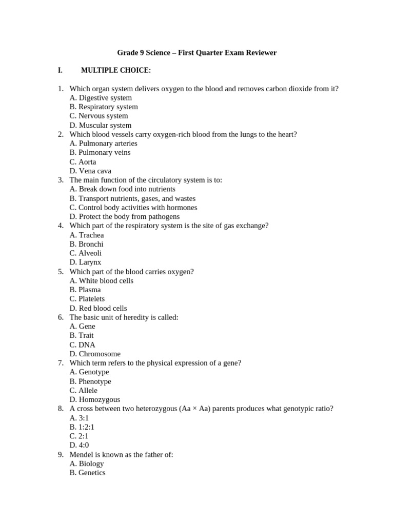 Grade 9 Science First Quarter Exam Reviewer | PDF | Genotype ...
