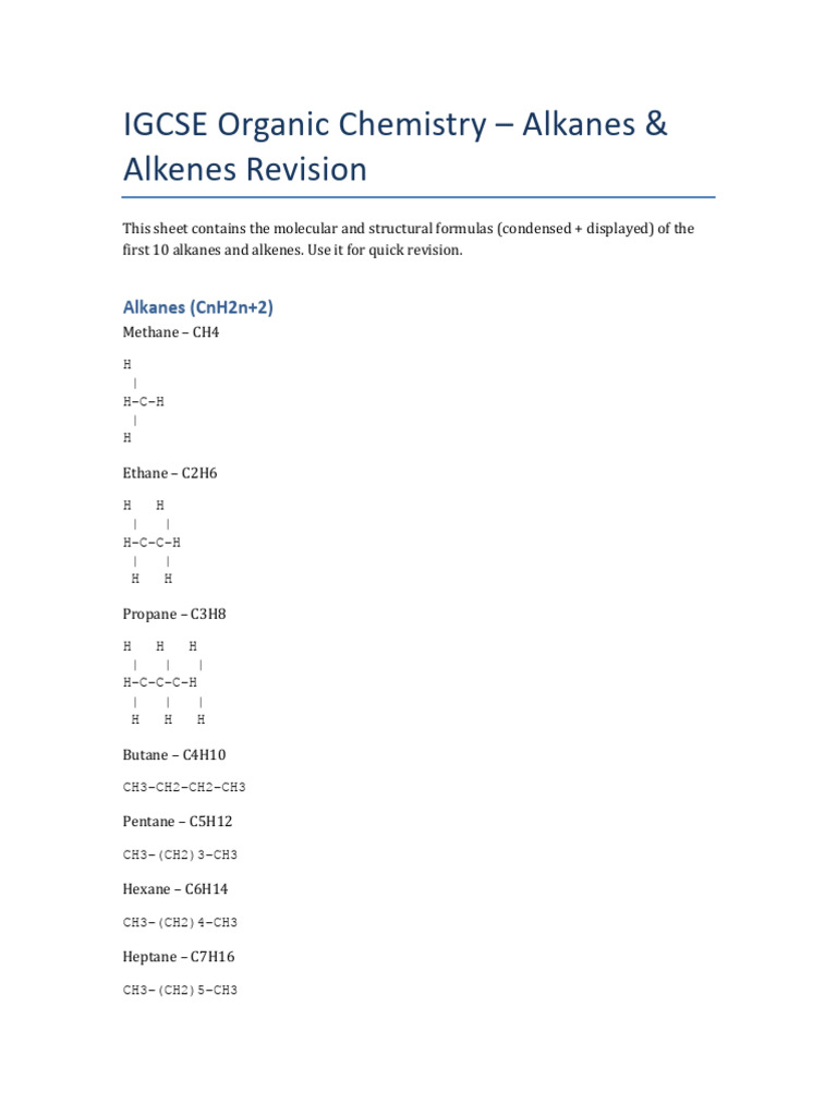 IGCSE Organic Chemistry Revision Alkanes Alkenes | PDF