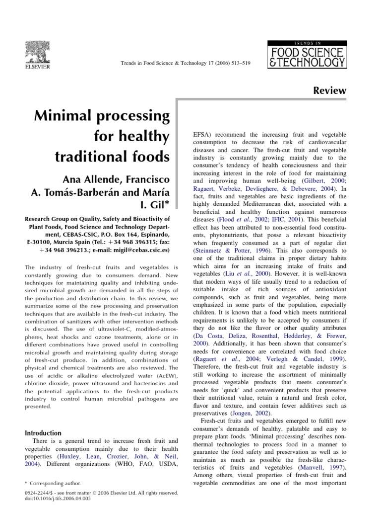Minimal Processing Traditional Food | PDF | Food Preservation | Ultraviolet